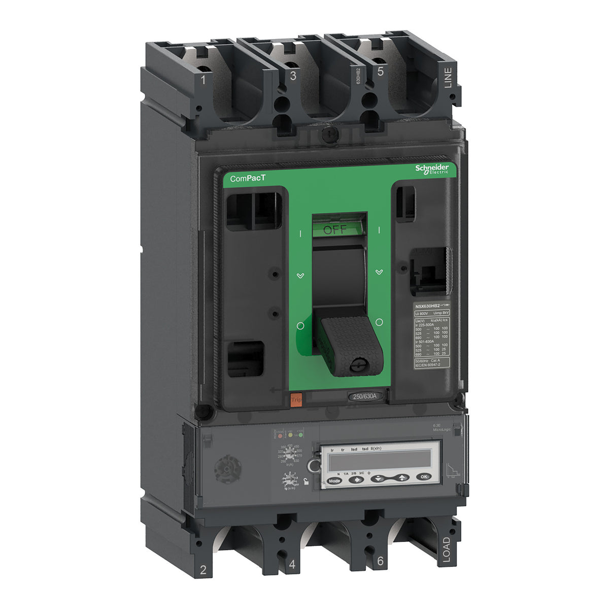 Circuit breaker ComPacT NSX630HB1, 75kA at 690VAC, MicroLogic 6.3 E-M ...